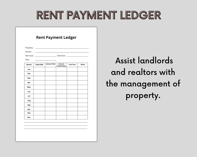 Rental Payment Ledger | Property Management Template | Rental Payment ...