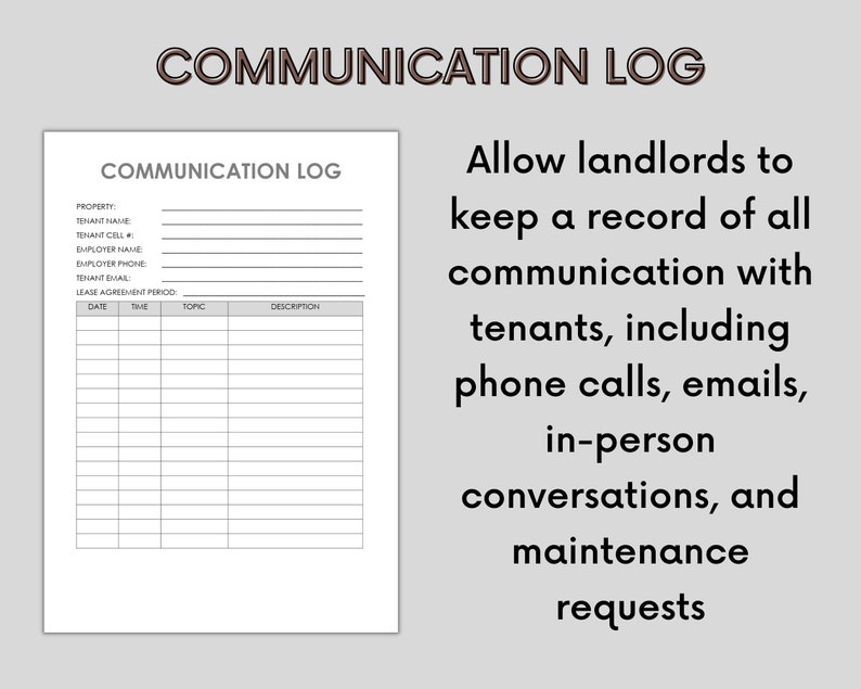 Landlord Tenant Communication Log | Record of Communication | Landlord ...