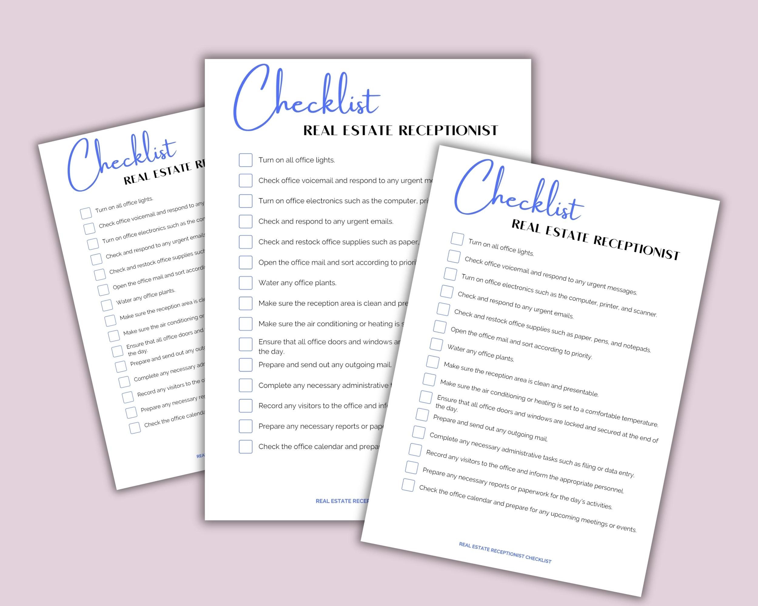 Receptionist Daily Task Checklist - Real Estate Admin Editable Canva ...