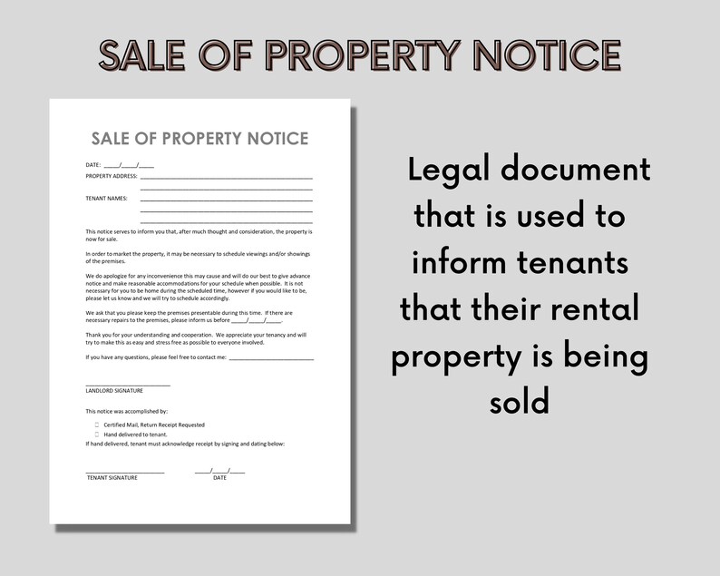 Sale of Property Notice From Landlord to Tenant - MS Word Editable ...