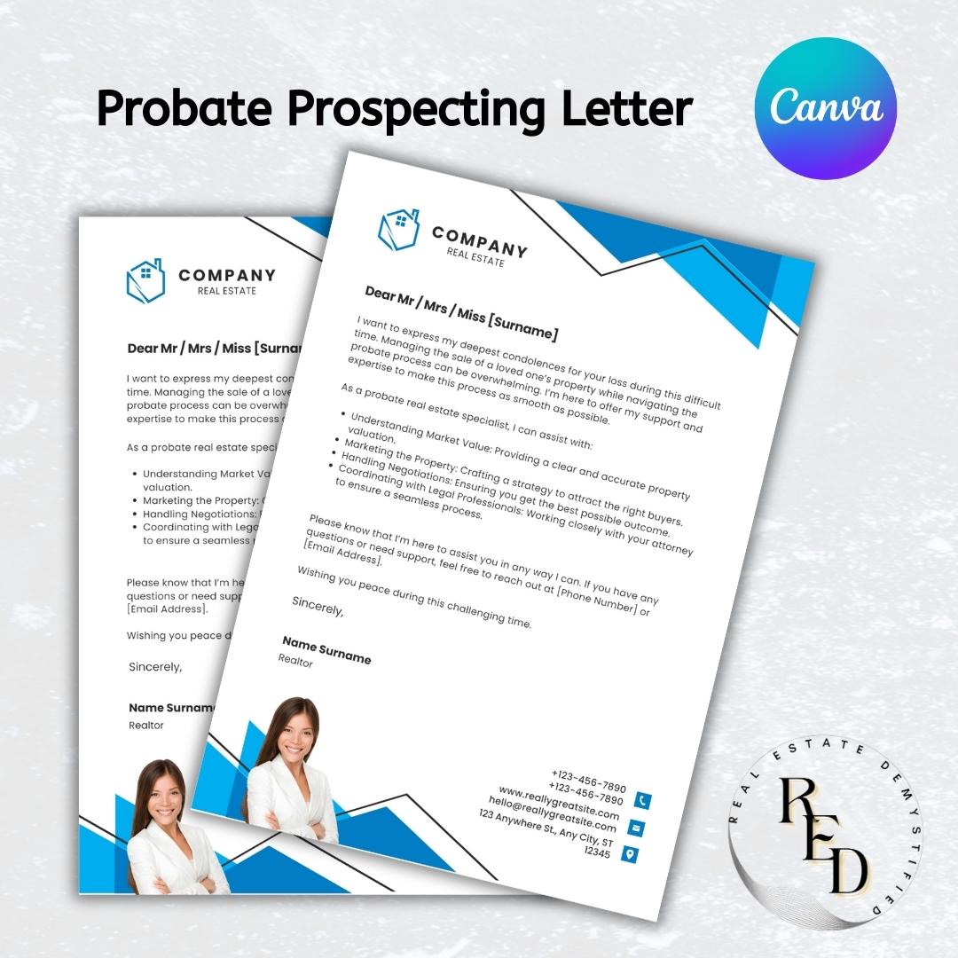 Probate Farming Marketing Letter - Canva Editable Prospecting Template ...