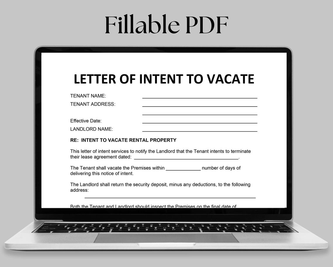 Tenant Intent to Vacate Notice Letter - Fillable PDF & Editable MS Word ...