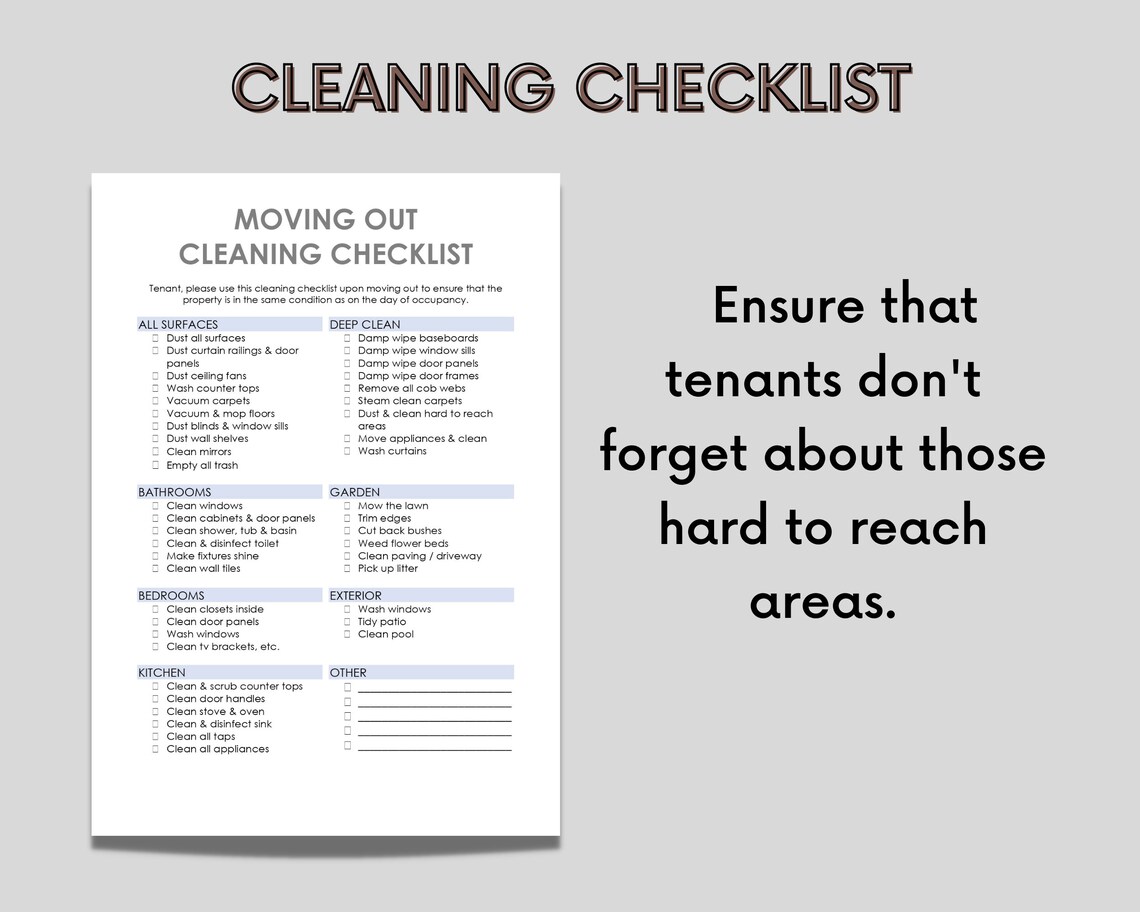Tenant Moving-out Cleaning Checklist - Edit in MS Word - Etsy