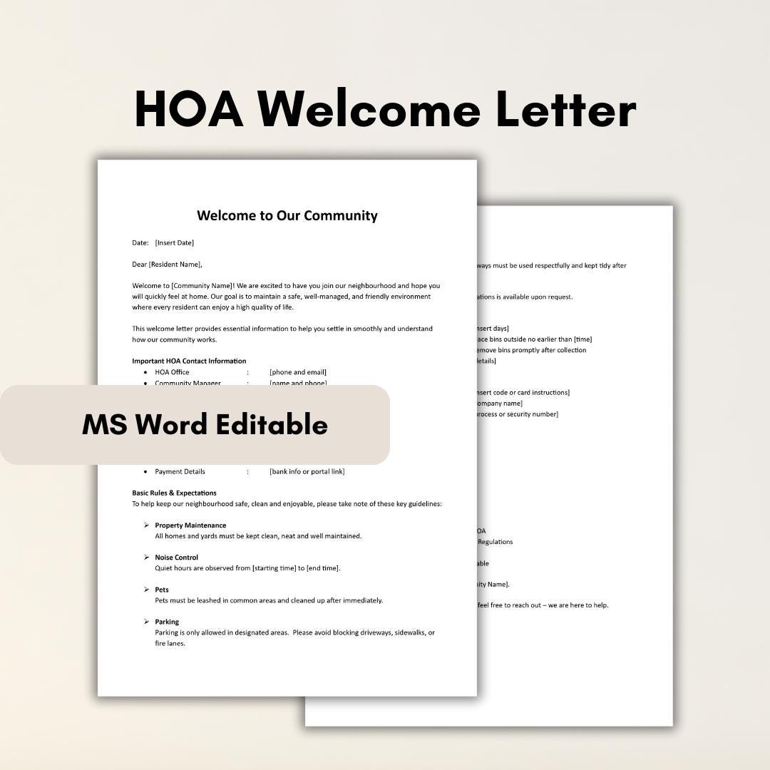 HOA Welcome Letter Template – Editable MS Word - Etsy