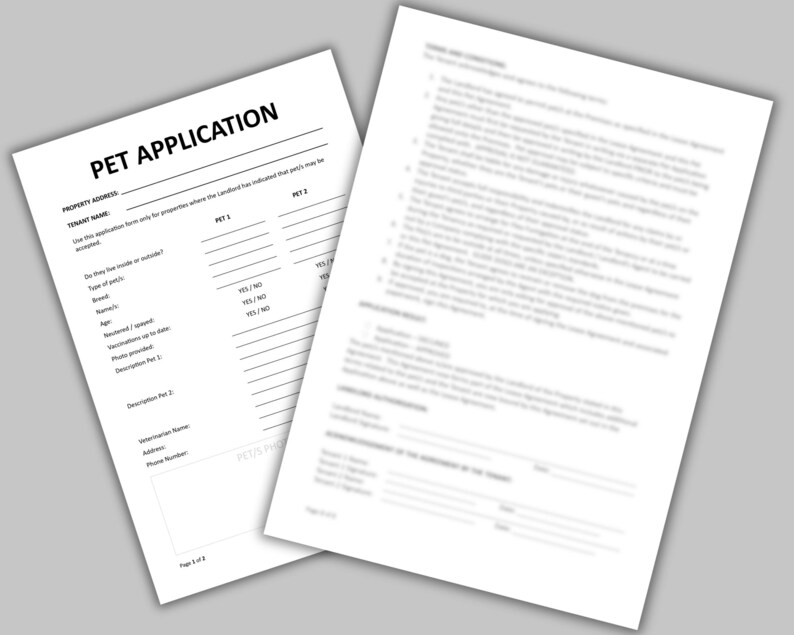 Pet Rental Application & Agreement: Fillable PDF, Editable MS Word - Etsy
