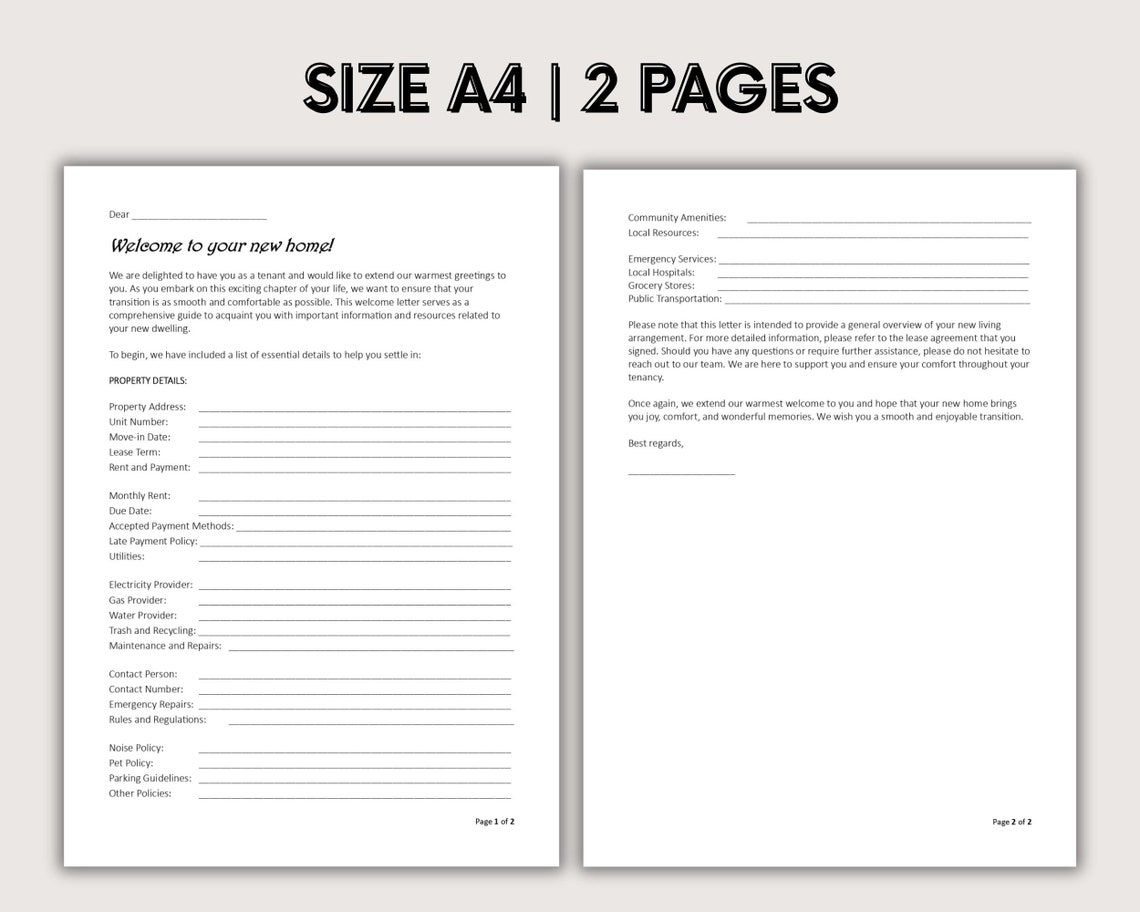 Real Estate Tenant Welcome Letter Edit in Word Welcome Letter Landlord ...