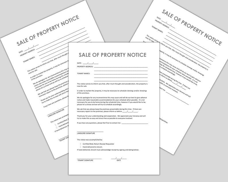 Property Notice to Tenant - Landlord Template (MS Word & PDF) - Etsy