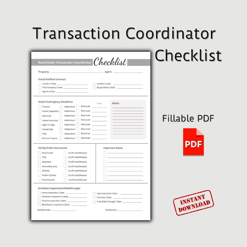 Transaction Coordinator Checklist Real Estate | Realtor Checklist ...