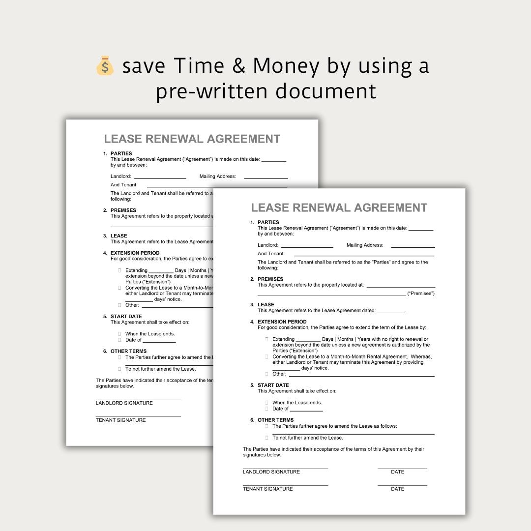 Fillable Lease Renewal Agreement - Print & Complete or Use Digitally - Etsy