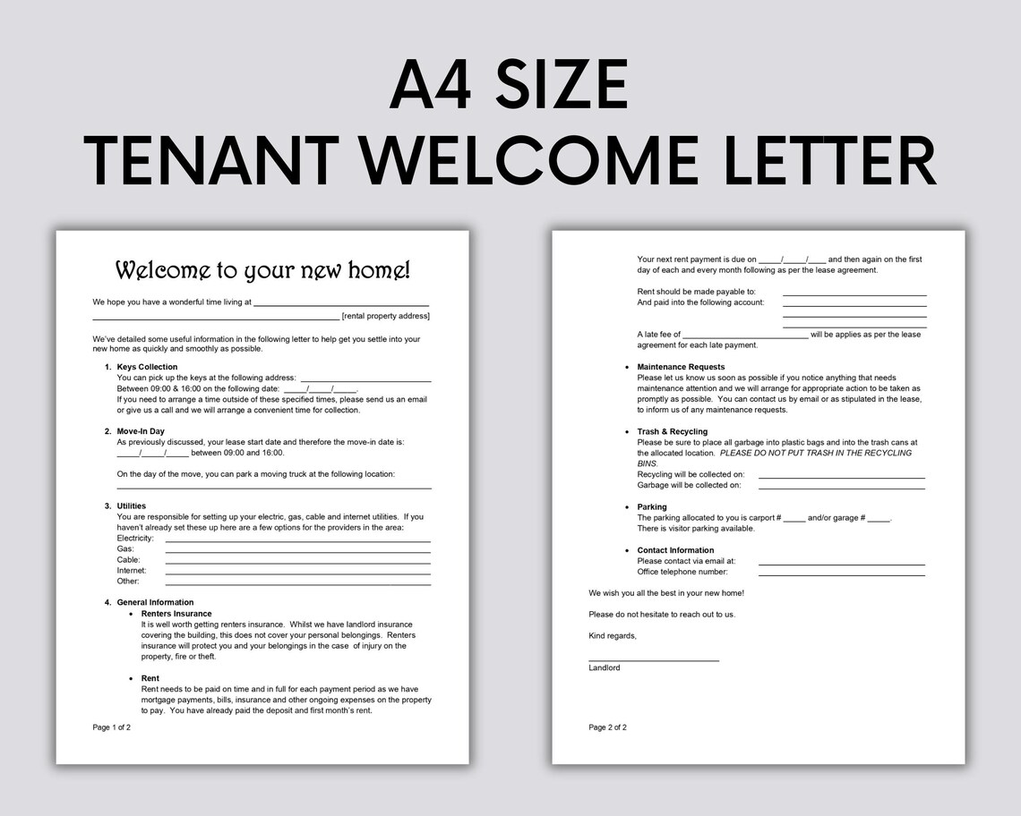 Tenant Welcome Letter From Landlord: Instant Download, Editable in MS ...