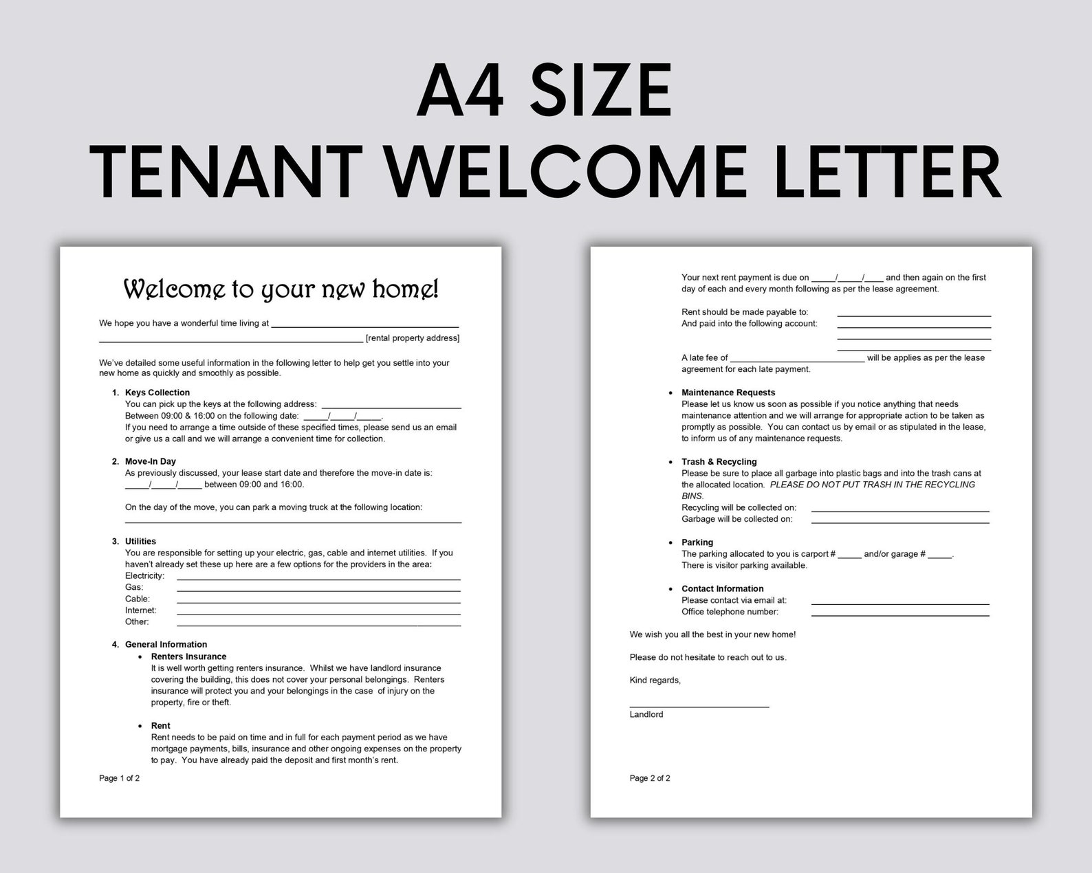 Tenant Welcome Letter From Landlord: Instant Download, Editable in MS ...