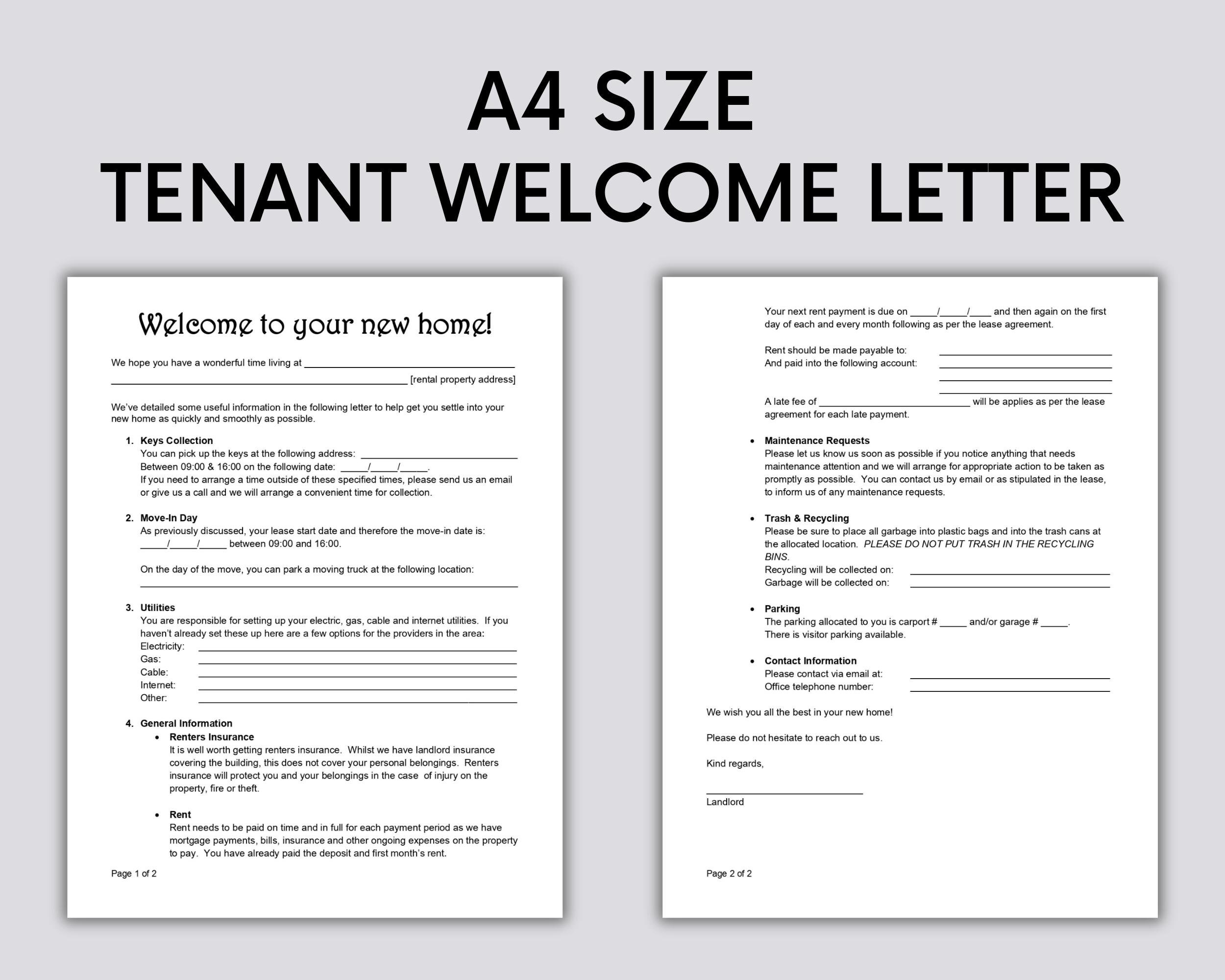 Tenant Welcome Letter From Landlord: Instant Download, Editable in MS ...