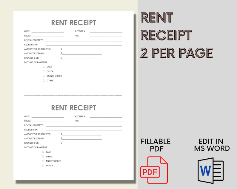 Landlord Rent Receipt Tenant Receipt Rent Payment Receipt MS Word ...