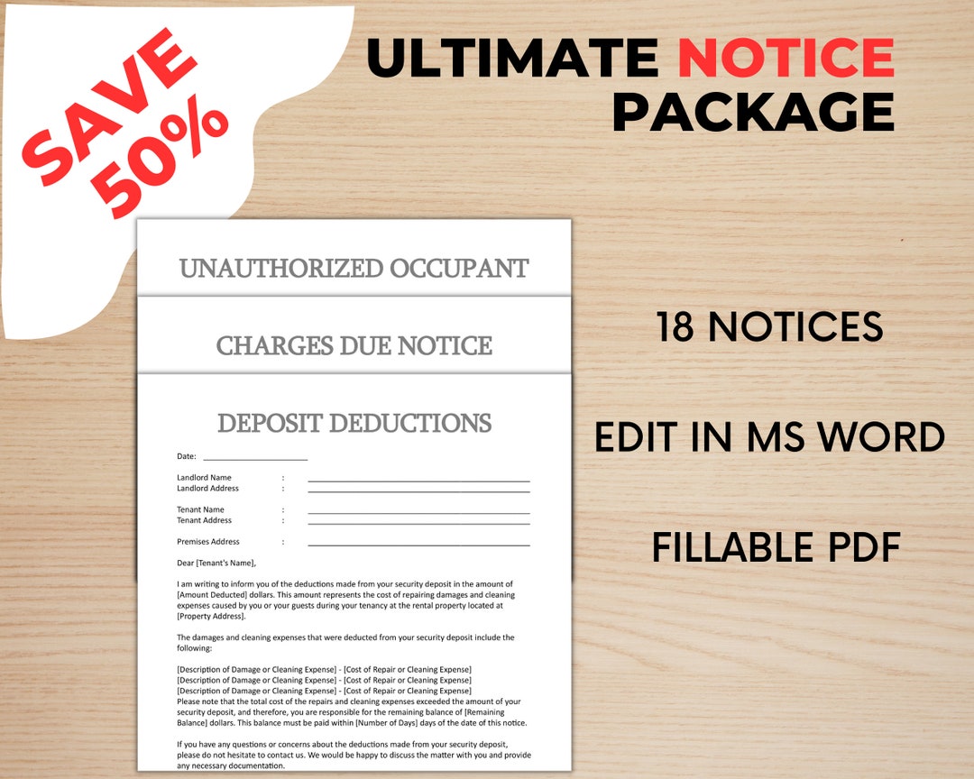 Landlord Notice Bundle Package | Charges Due | Unauthorized Occupant ...