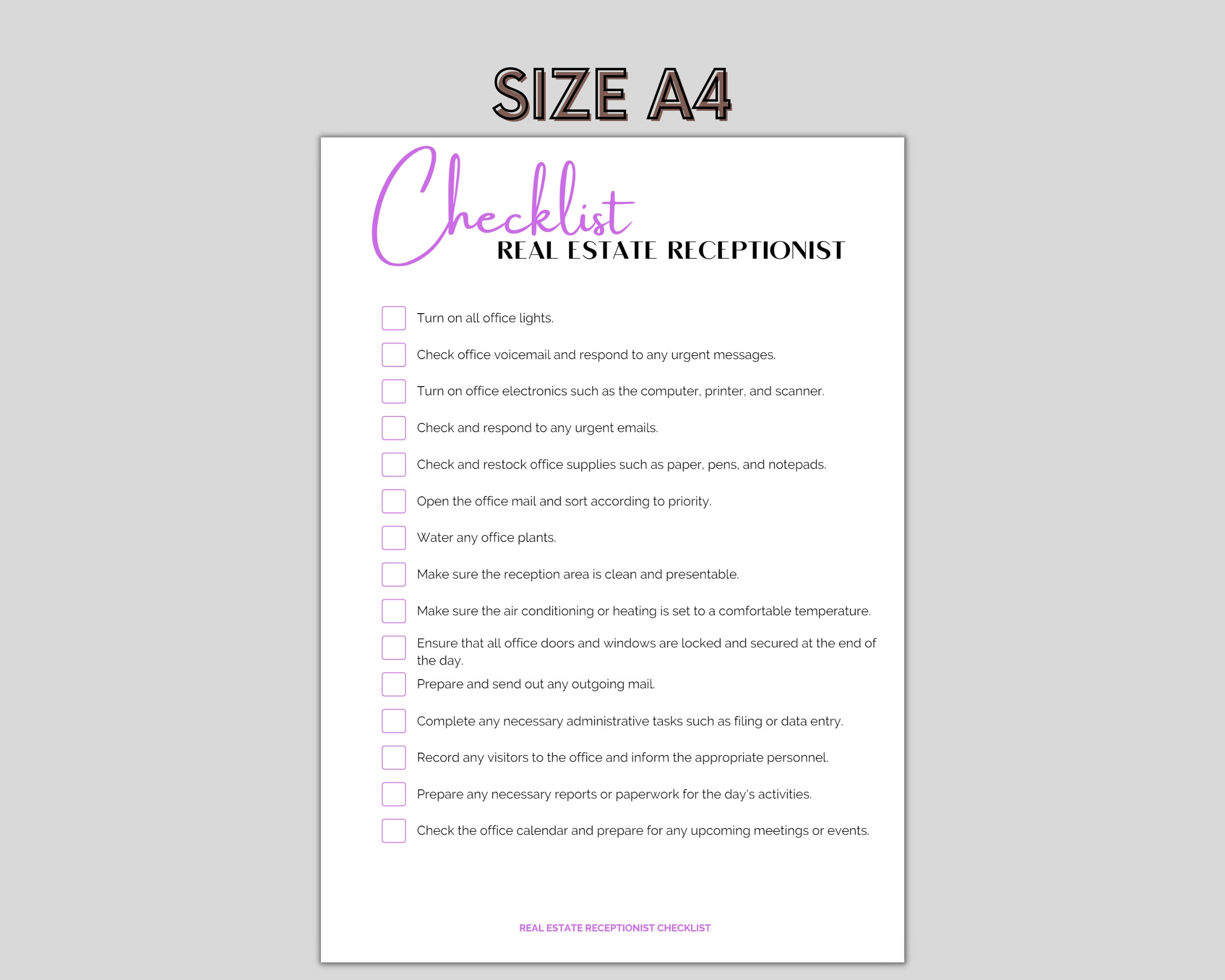 Receptionist Checklist Real Estate | Receptionist Daily Task | Real ...