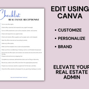 Receptionist Daily Task Checklist - Real Estate Admin Editable Canva ...