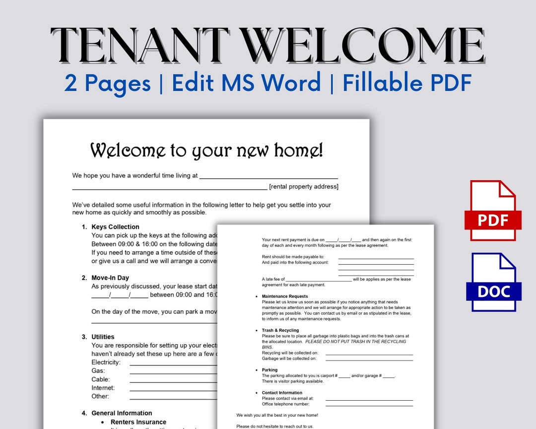Tenant Welcome Letter From Landlord: Instant Download, Editable in MS ...