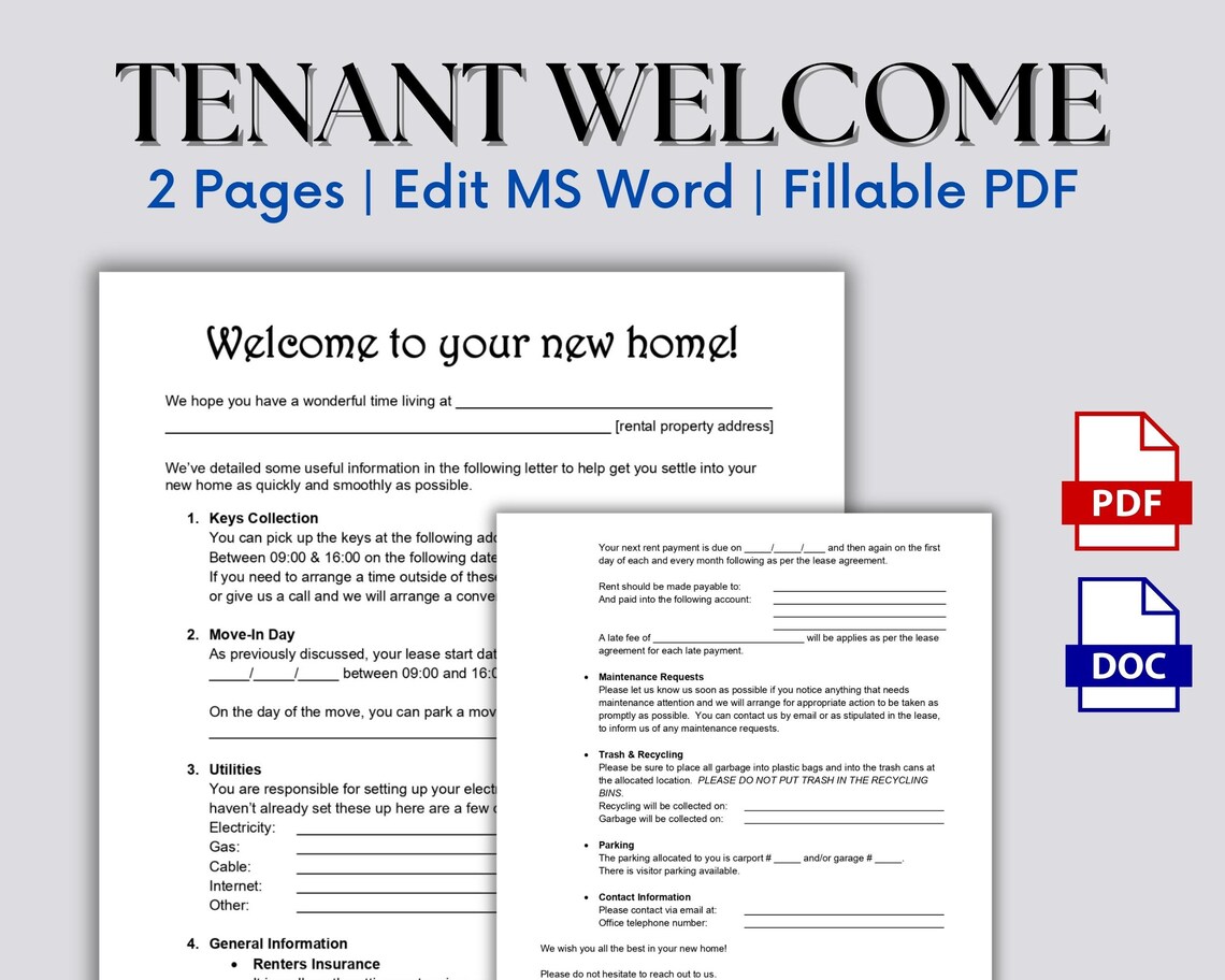 Tenant Welcome Letter From Landlord: Instant Download, Editable in MS ...