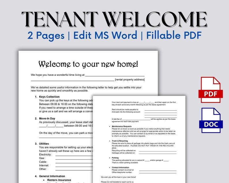 Tenant Welcome Letter From Landlord: Instant Download, Editable in MS ...
