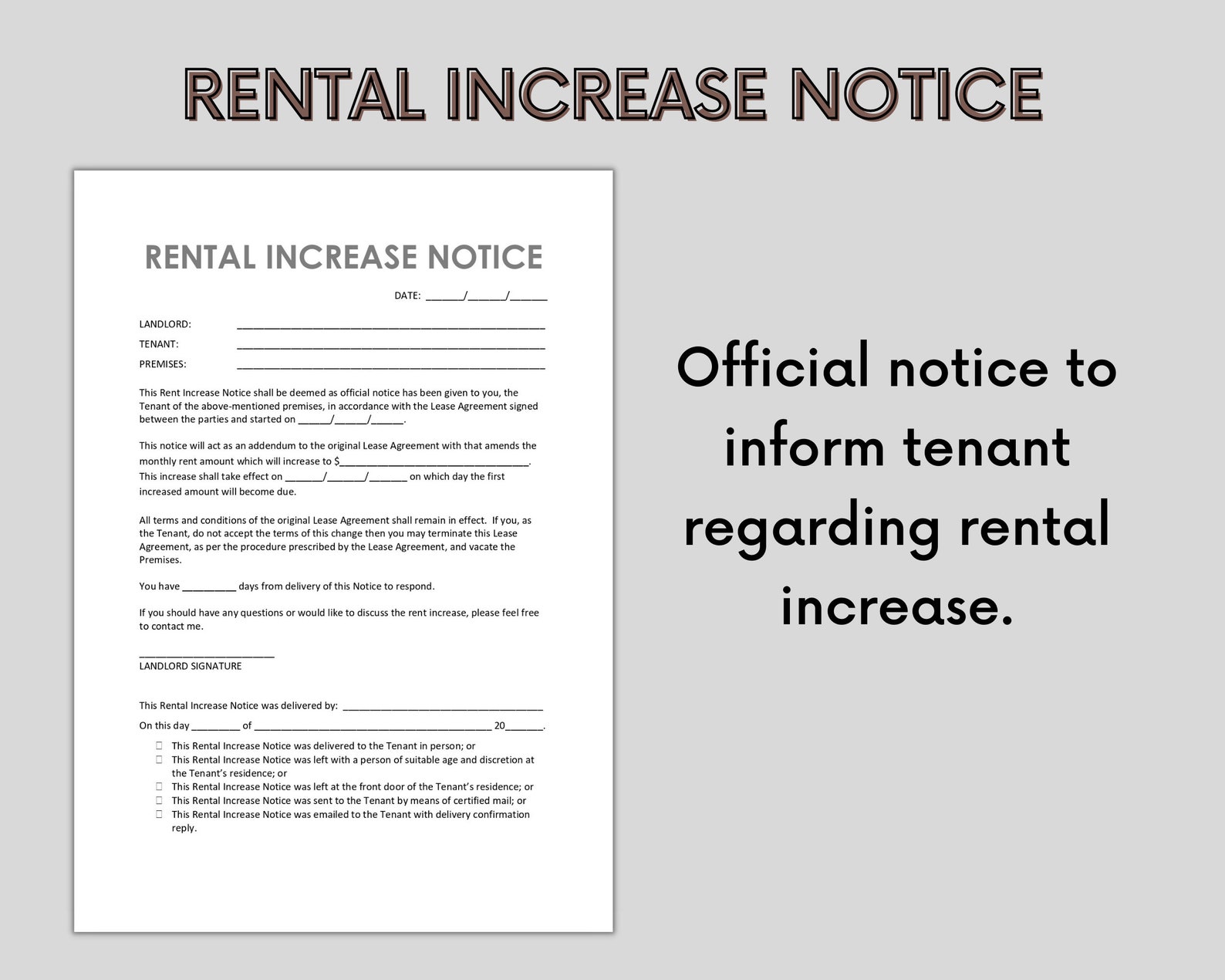 Landlord Rental Increase Notice to Tenant | Rent Increase Notice ...