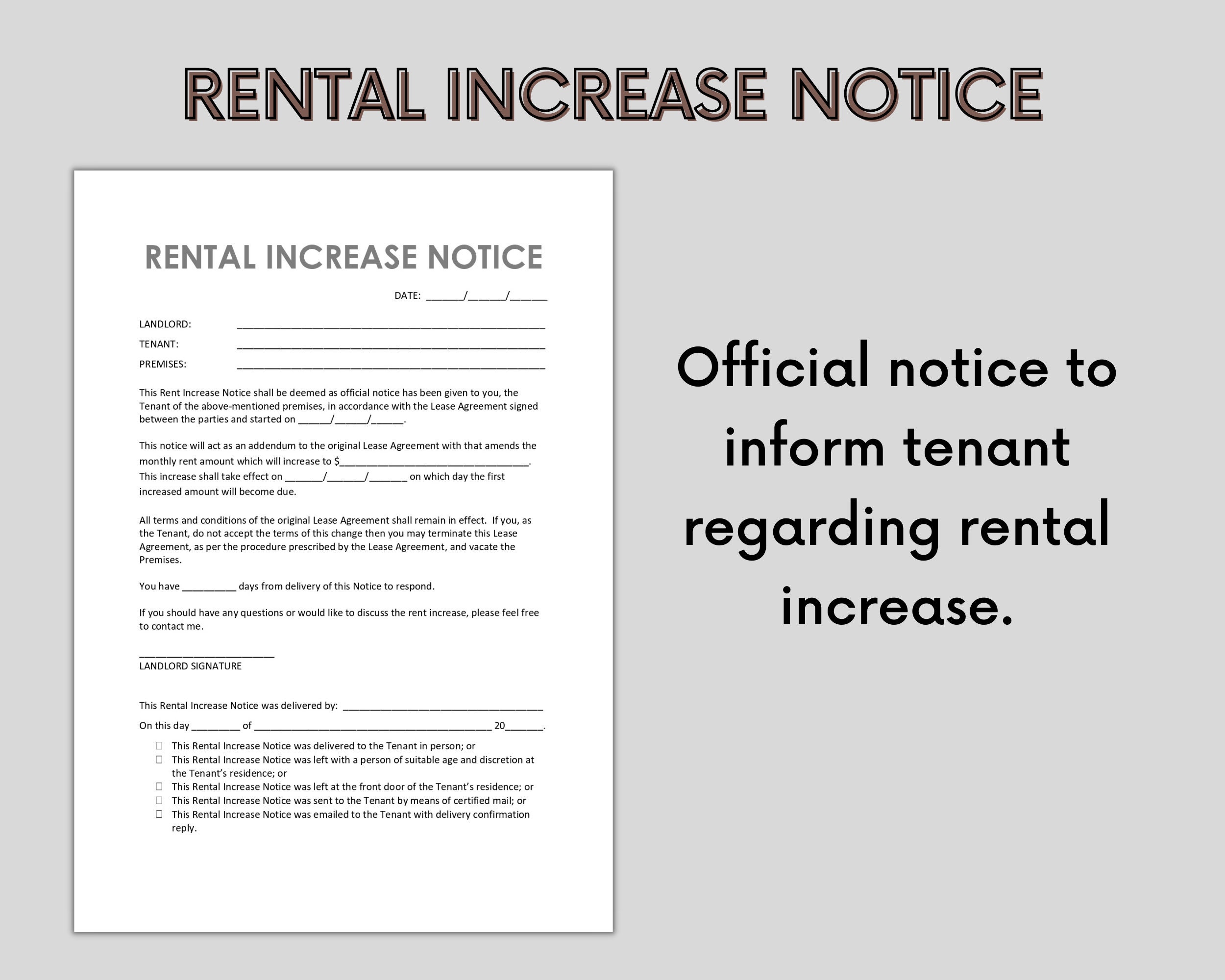 Landlord Rental Increase Notice to Tenant | Rent Increase Notice ...