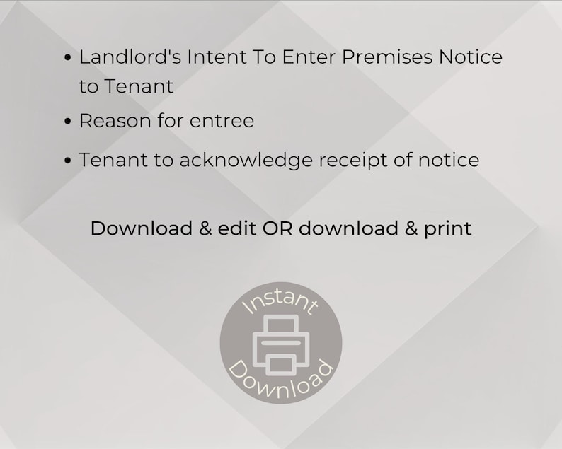 Landlord Notice to Enter Premises to Tenant Intent to Enter - Etsy
