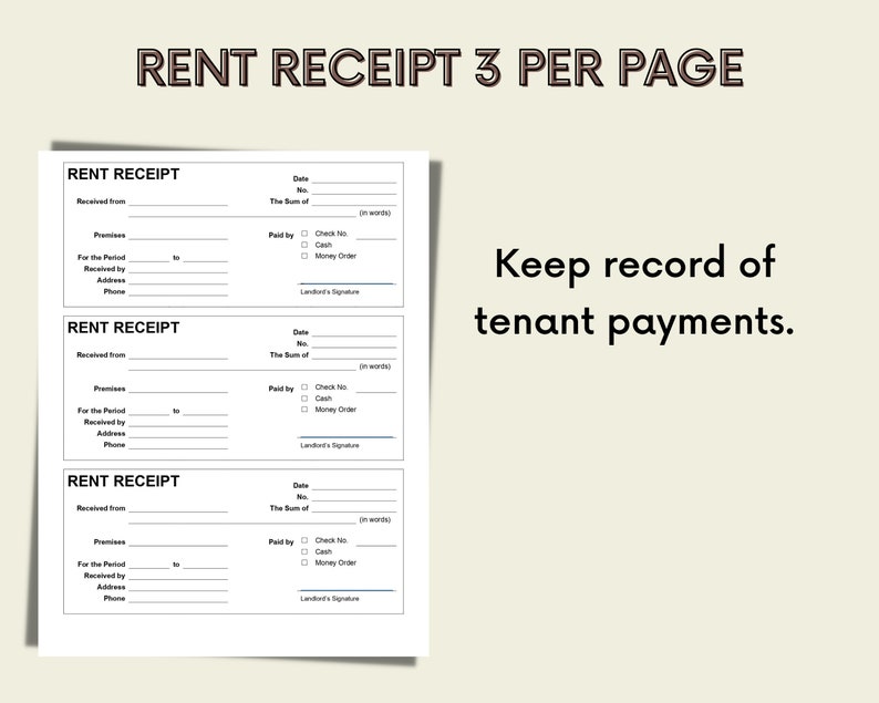 Rent Payment Receipt | MS Word Editable Template - Etsy
