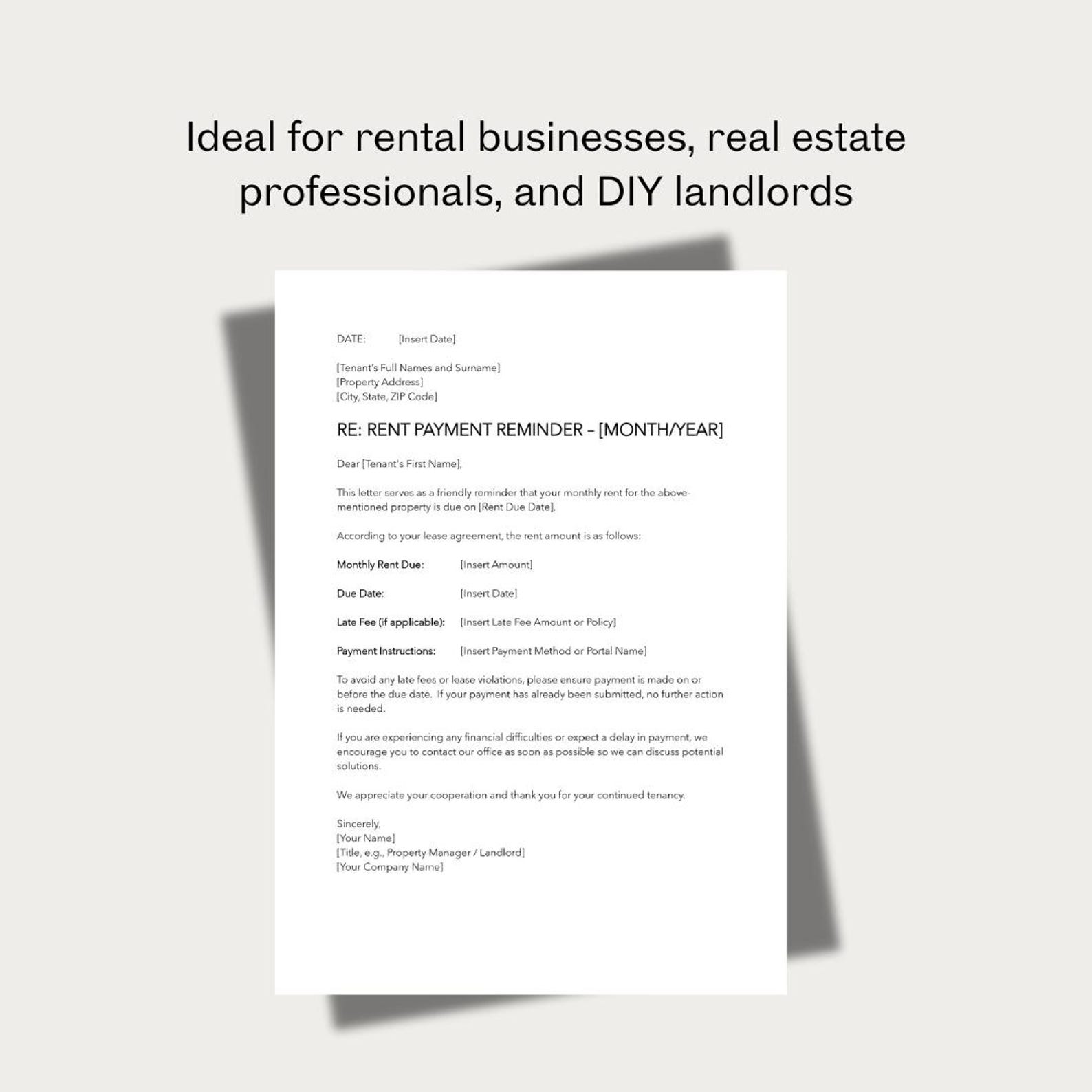 Rent Payment Reminder Notice - Editable MS Word Landlord Template - Etsy