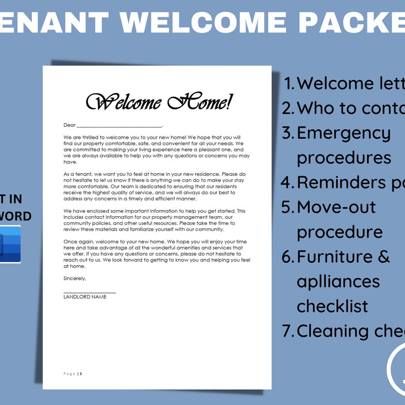 Tenant Welcome Home Letter - Etsy