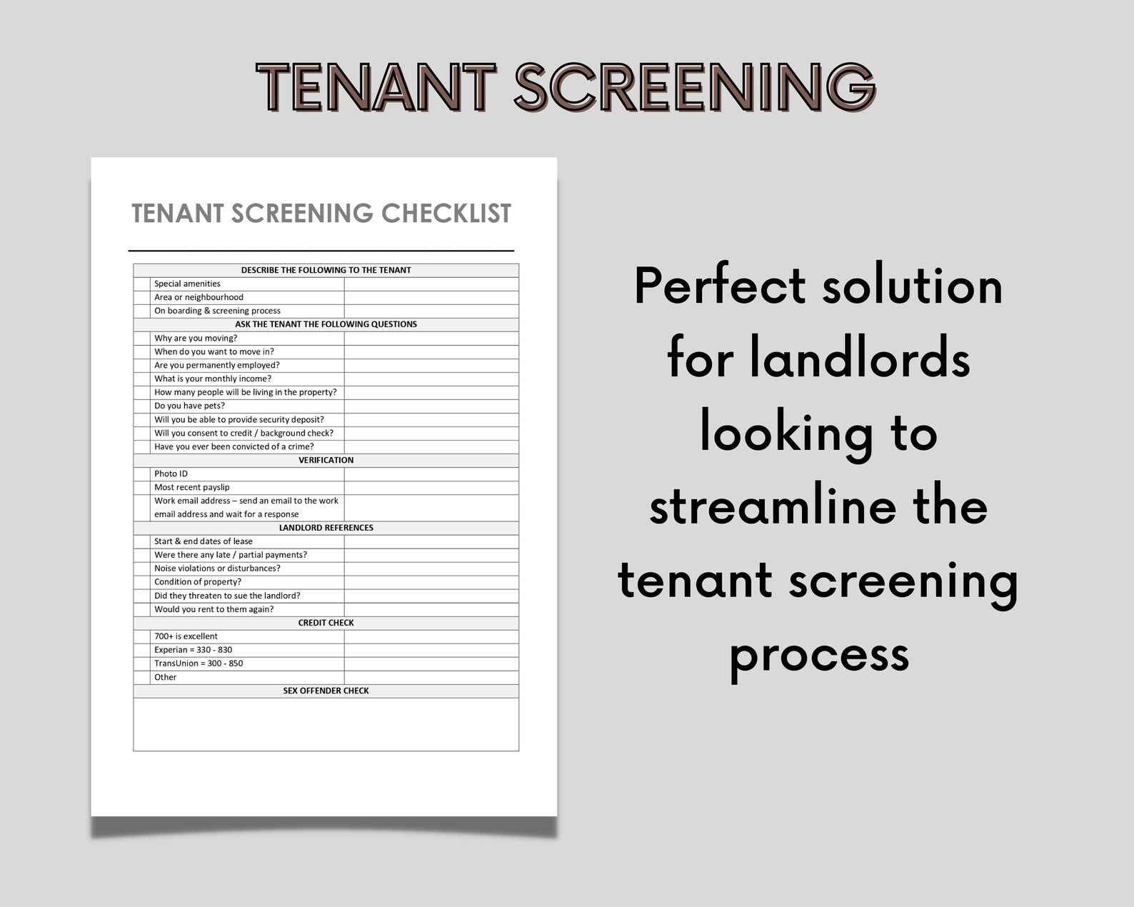 Tenant Screening Checklist - Edit in MS Word - Printable Form - Etsy