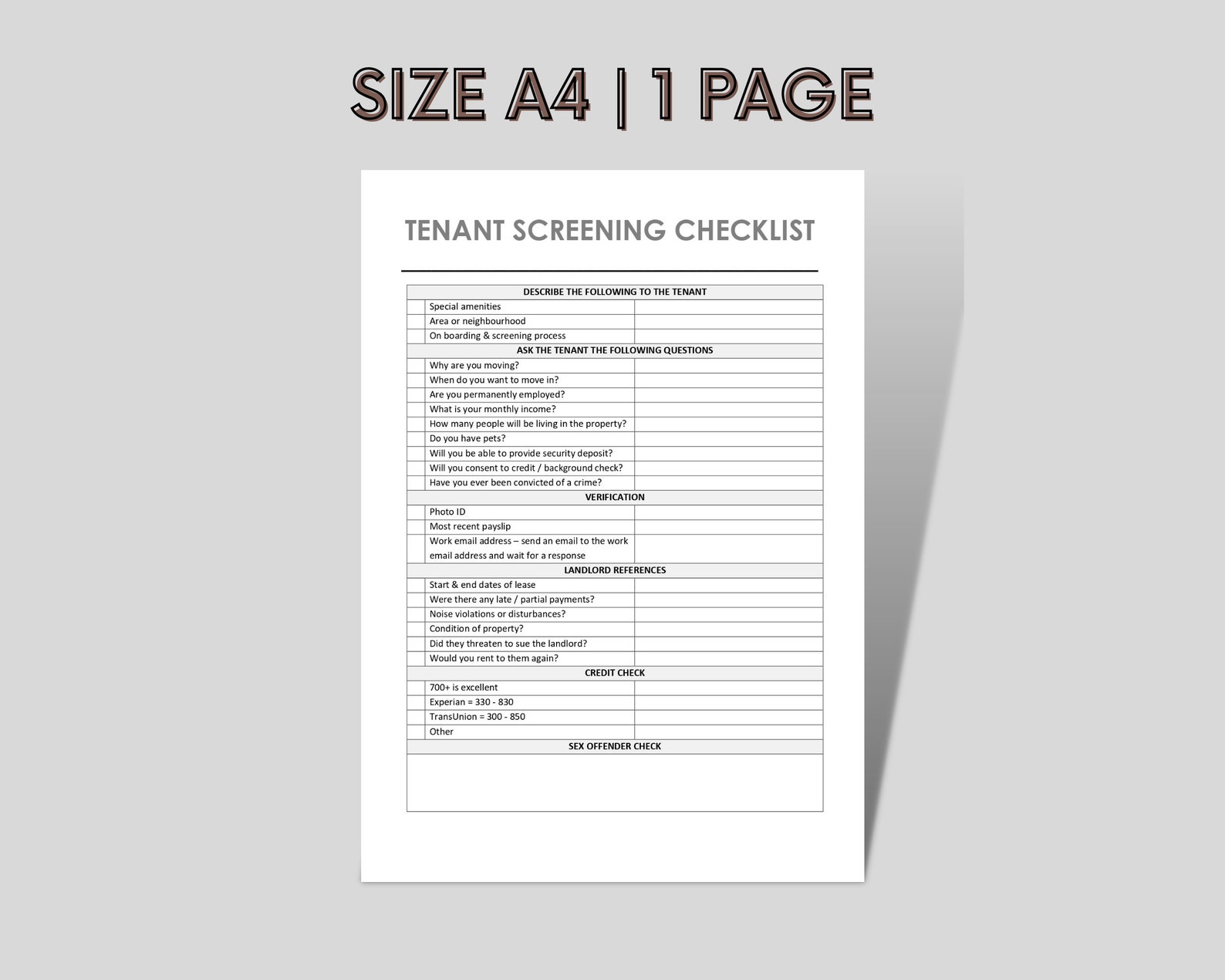 Tenant Screening Checklist - Edit in MS Word - Printable Form - Etsy