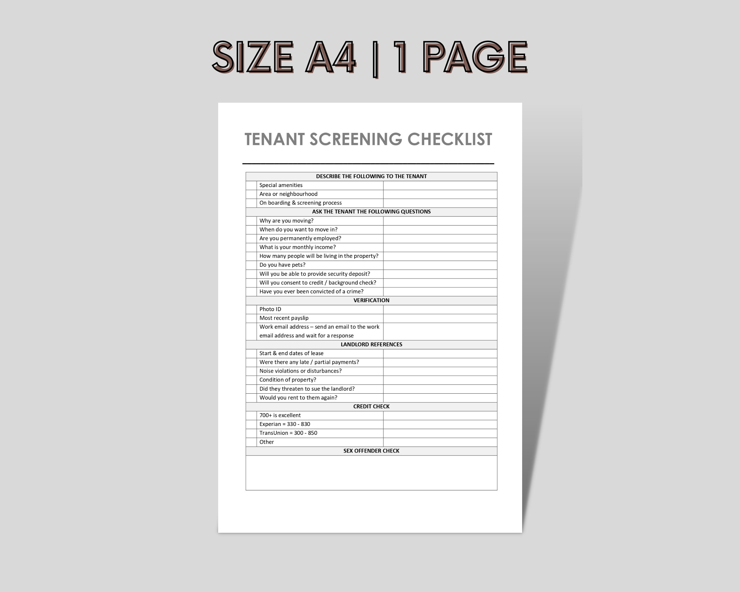 Tenant Screening Checklist - Edit in MS Word - Printable Form - Etsy