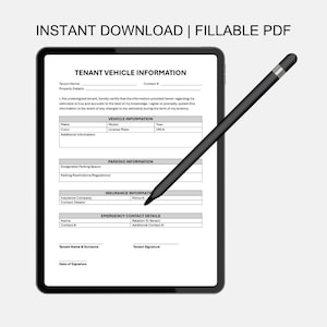 Tenant Vehicle Parking Information Template - Printable and Editable MS ...