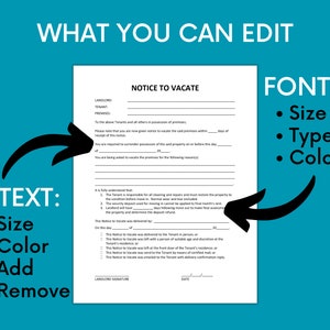 Landlord Notice to Vacate to Tenant | Eviction Notice | Editable MS Word Template | Printable ...