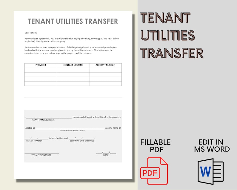 Property Management Utilities Transfer Form - Editable, Printable ...
