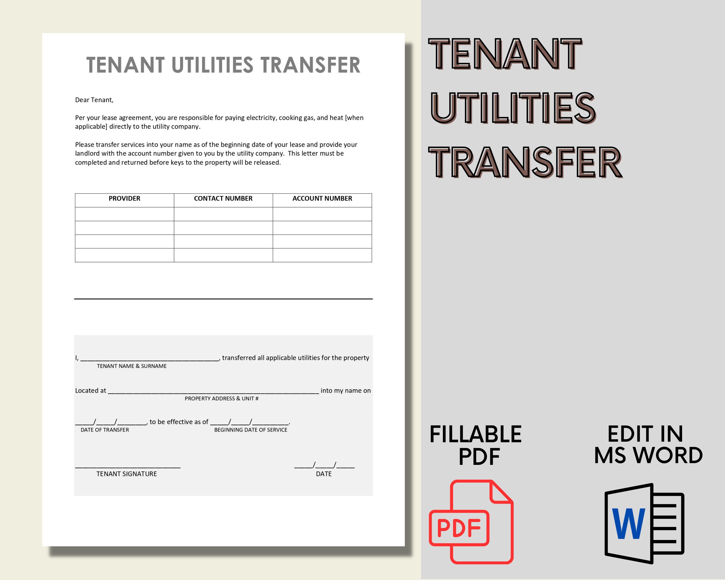 Landlord Utilities Transfer | Tenant Utilities Transfer | Tenant ...