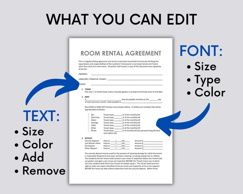 Room Rental Agreement Template: Editable in MS Word and Fillable PDF ...
