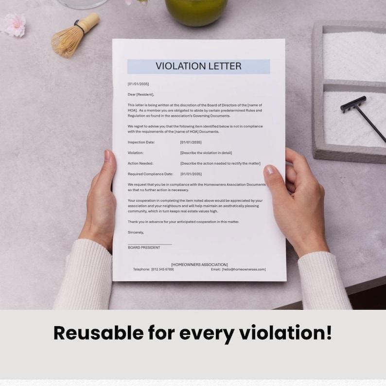 HOA Violation Notice Letter Template, MS Word Editable Homeowners ...