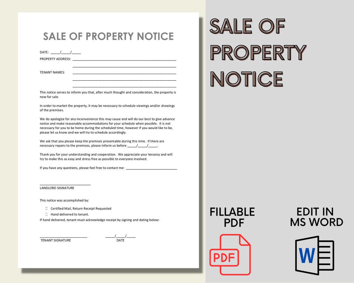 Sale of Property Notice From Landlord to Tenant - MS Word Editable ...