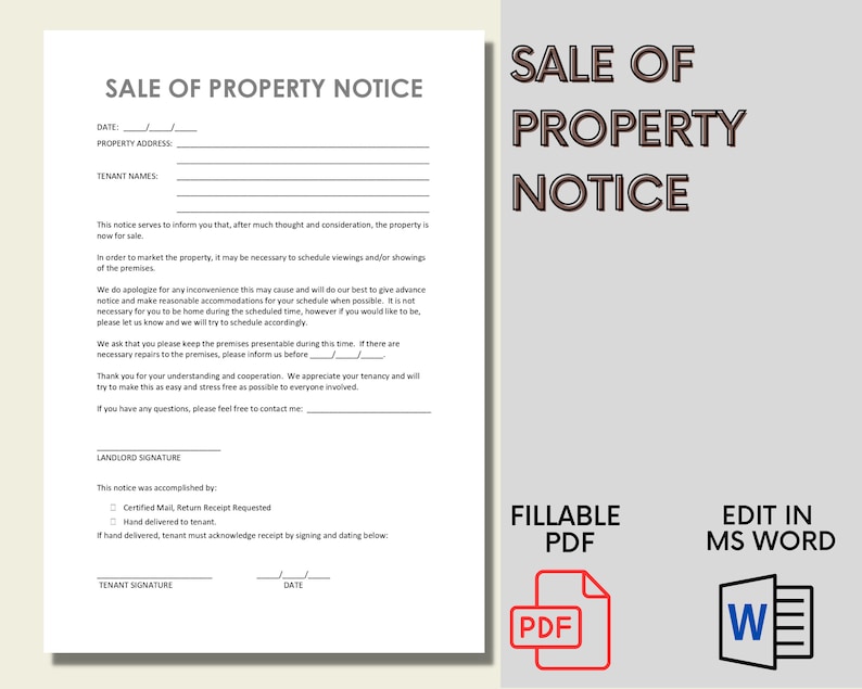 Sale of Property Notice From Landlord to Tenant - MS Word Editable ...