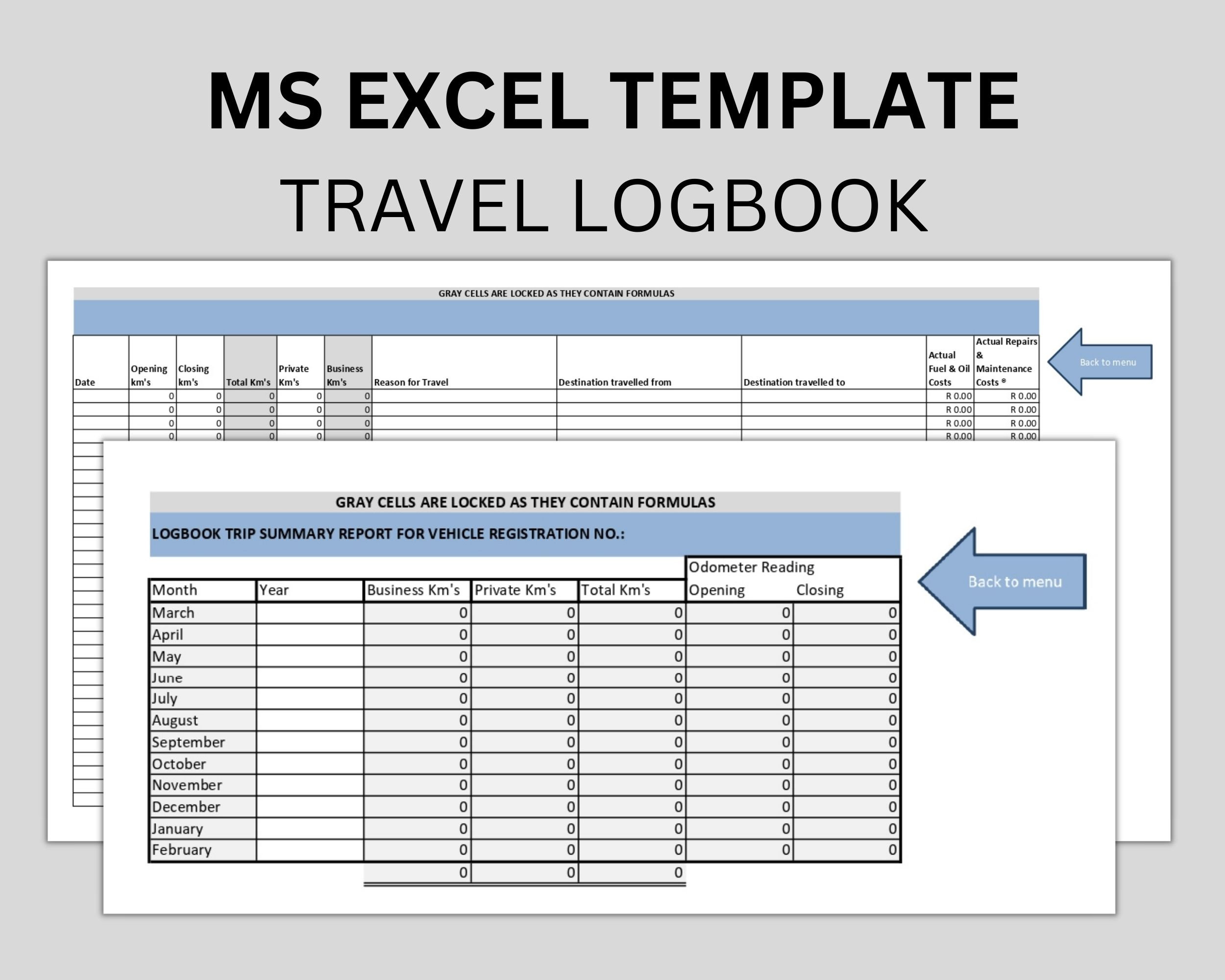 MS Excel Travel Logbook | Tracking and Reimbursement Template | Mileage Logbook | Mileage ...