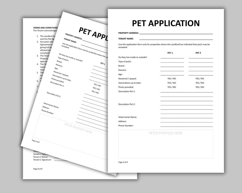 Pet Rental Application & Agreement: Fillable PDF, Editable MS Word - Etsy