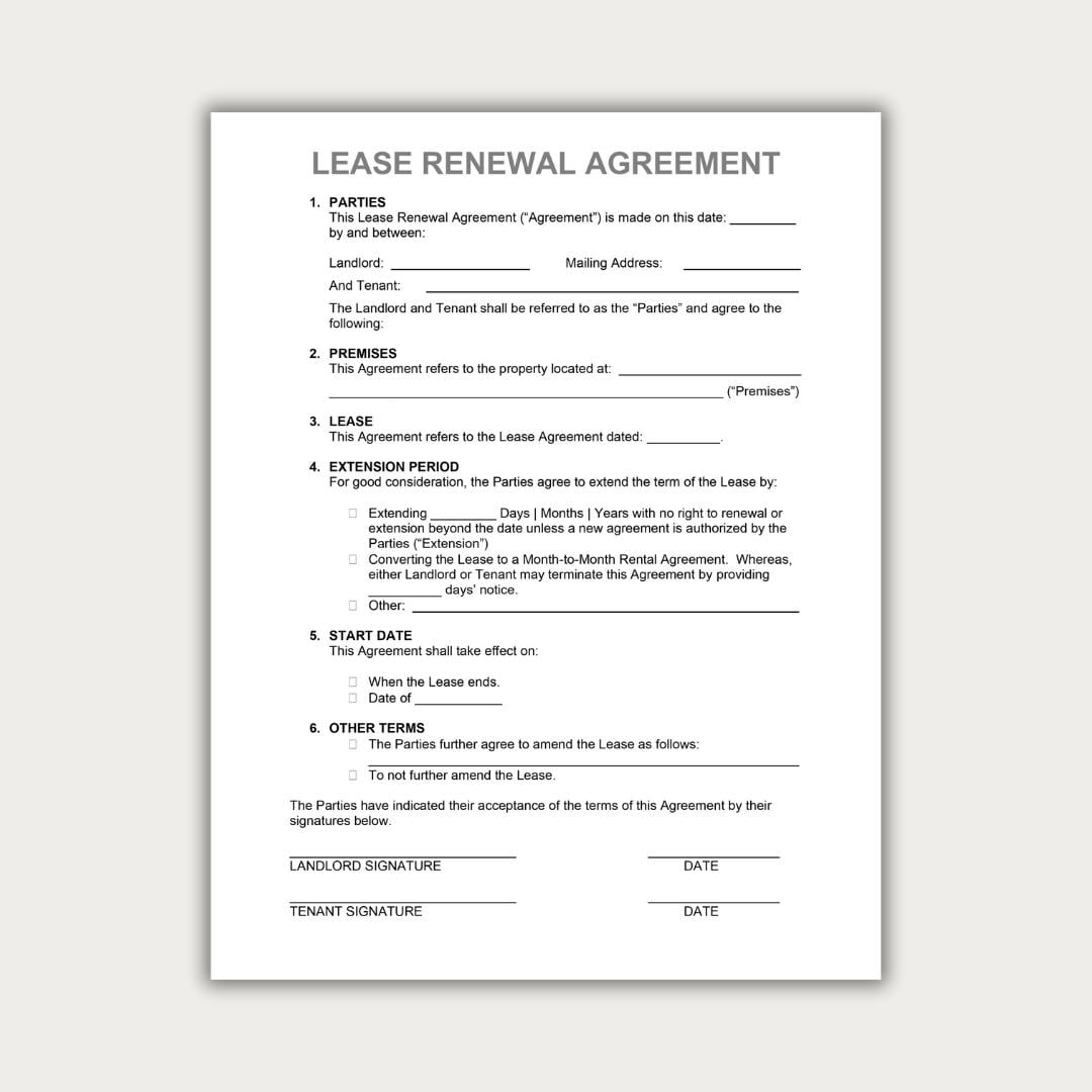 Fillable Lease Renewal Agreement - Print & Complete or Use Digitally - Etsy