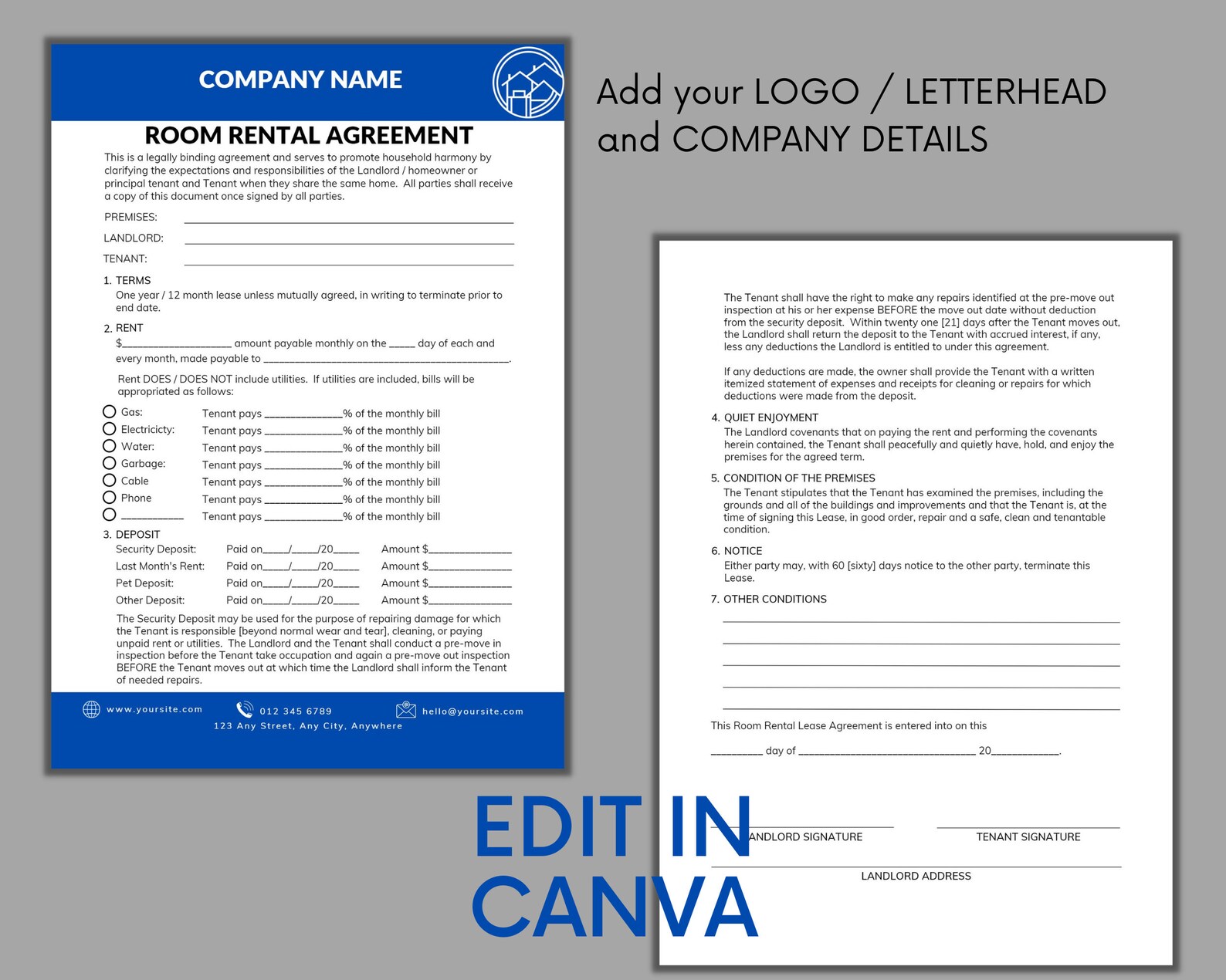 Room Rental Agreement | Lease Agreement to Share Property | Rent Room ...