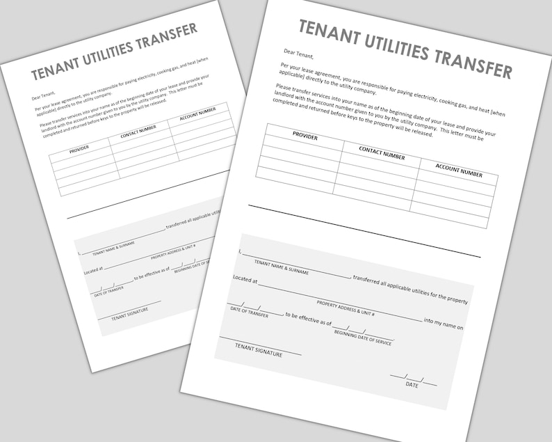 Property Management Utilities Transfer Form - Editable, Printable ...