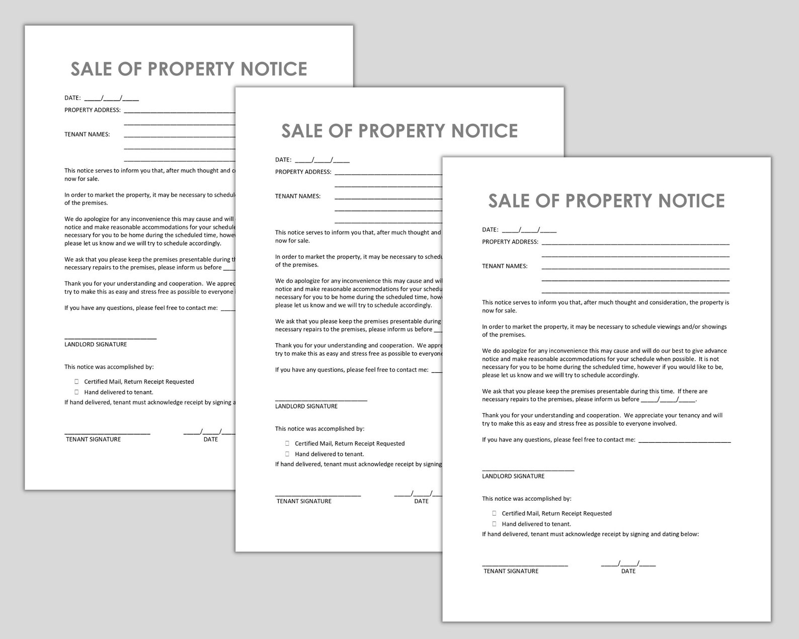 Sale of Property Notice From Landlord to Tenant - MS Word Editable ...