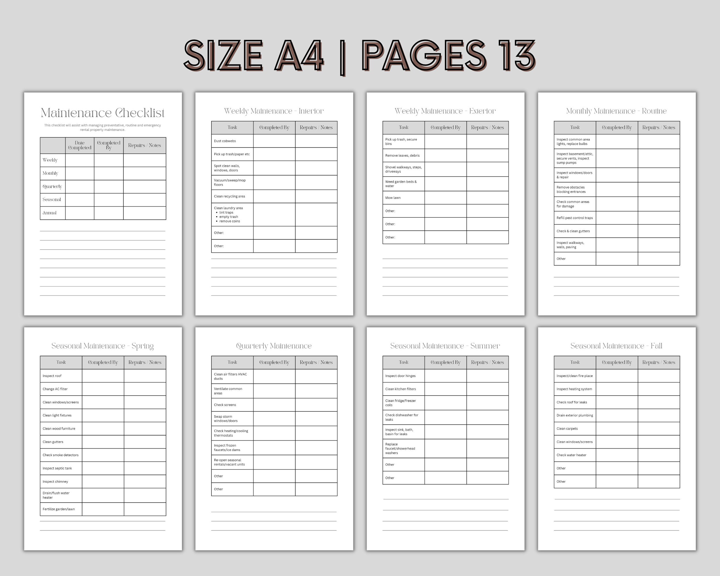 Editable Printable Rental Property Maintenance & Repair Checklist ...