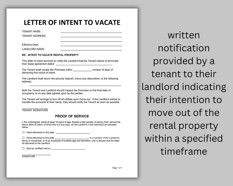 Tenant Intent to Vacate Notice Letter - Fillable PDF & Editable MS Word ...