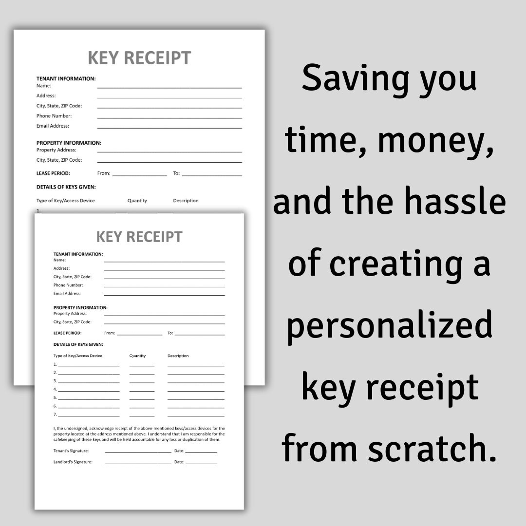 Editable Key Receipt Template – Landlord to Tenant Form - Etsy