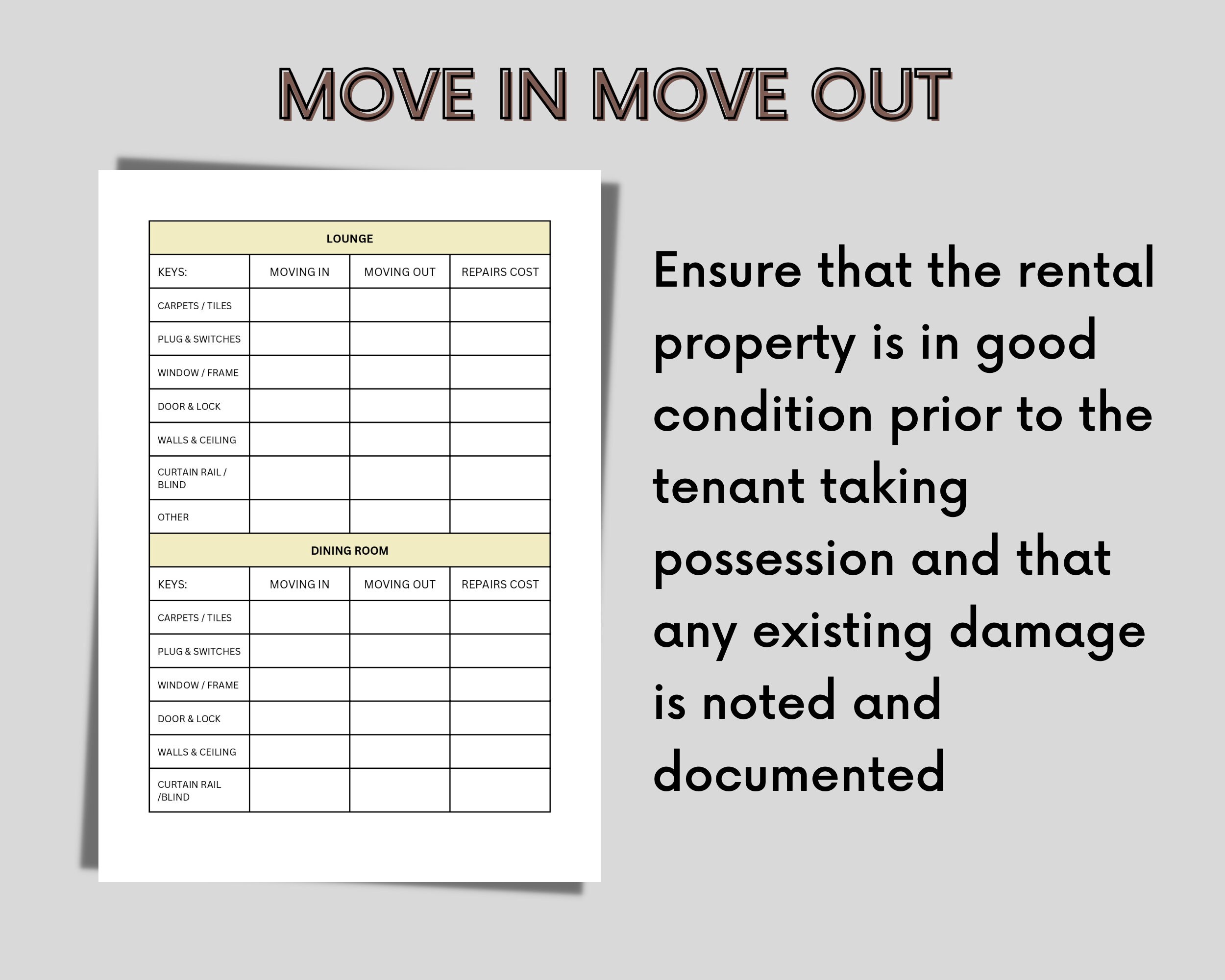 Walkthrough Inspection, Tenant Move-in & Move-out Checklist - Etsy